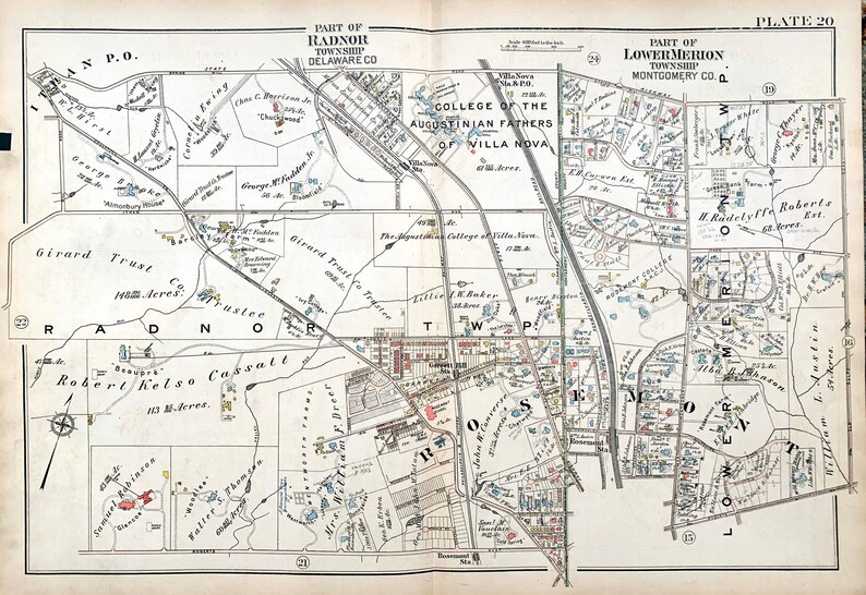 Villanova Map, Original 1926 Pennsylvania Main Line Railroad Atlas ...