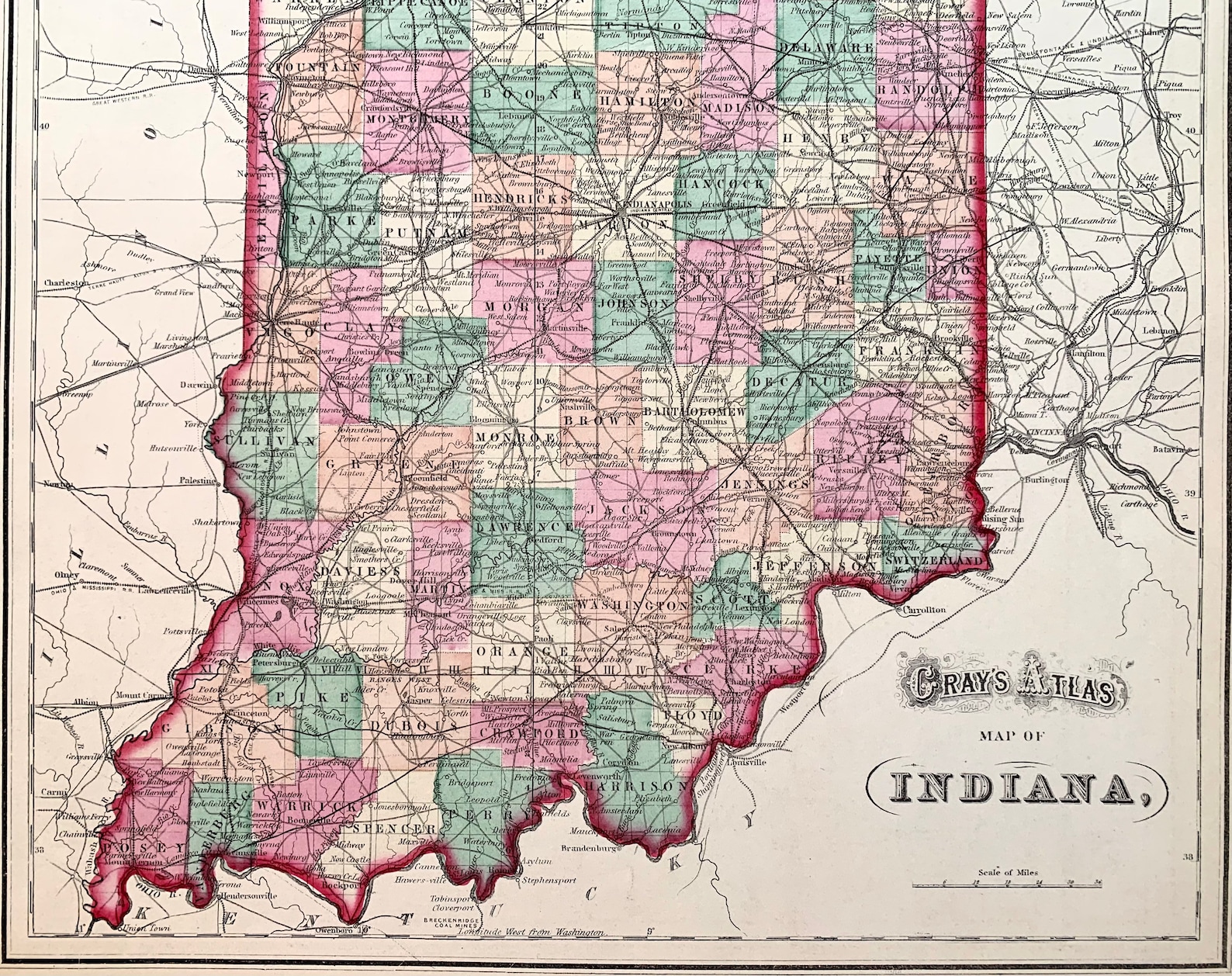 Indiana Map Original 1874 Grays Atlas Indianapolis Hoosier - Etsy