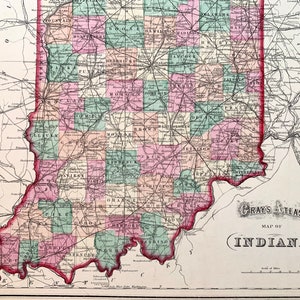 Indiana Map, Original 1874 Grays Atlas, Indianapolis, Hoosier State - Etsy