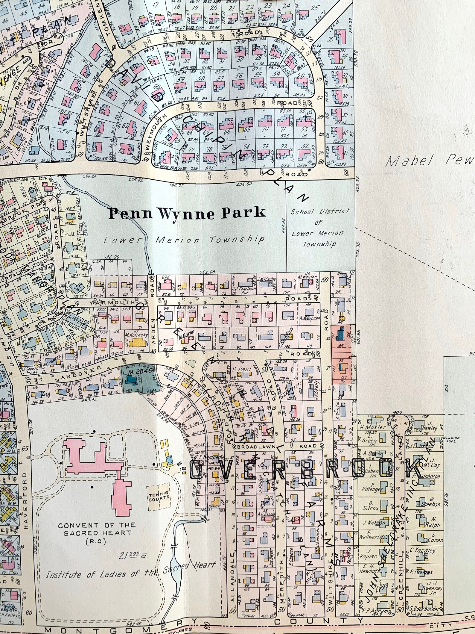 Overbrook Map, Penn Wynne Map, Original 1961 Main Line Pennsylvania ...