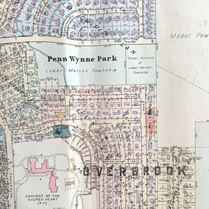 Overbrook Map, Penn Wynne Map, Original 1961 Main Line Pennsylvania ...