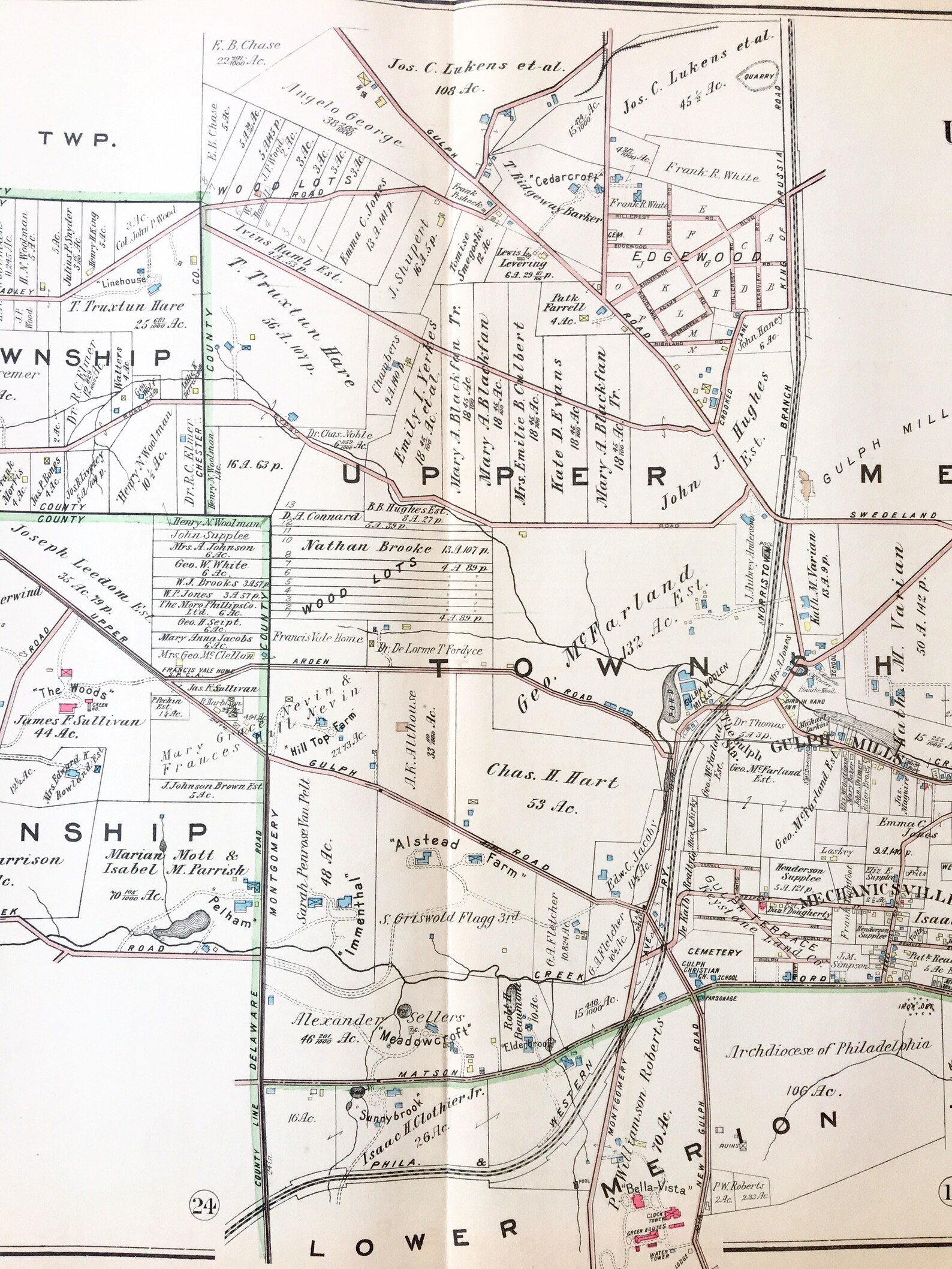 Upper Merion Township Map, Original 1926 Main Line Atlas, Gulph Mills ...