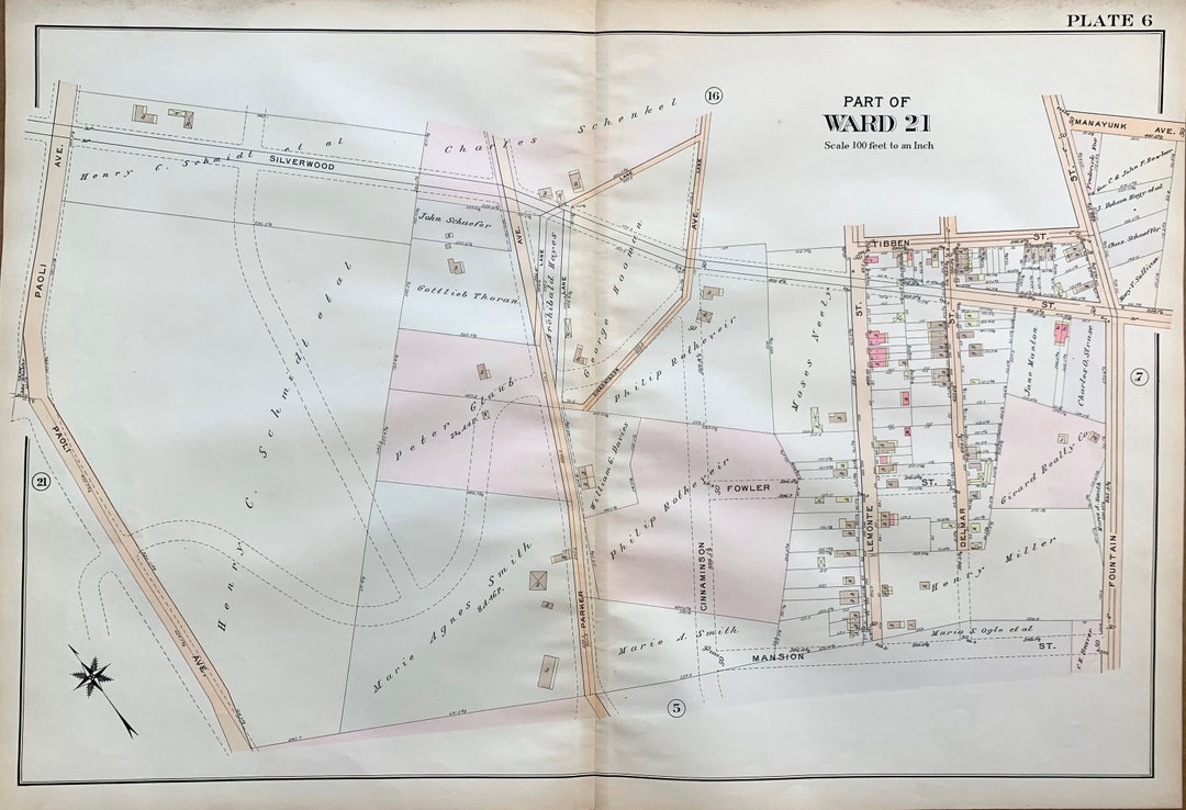 Manayunk Map, Original 1911 City of Philadelphia Atlas Map, Ward 21 ...
