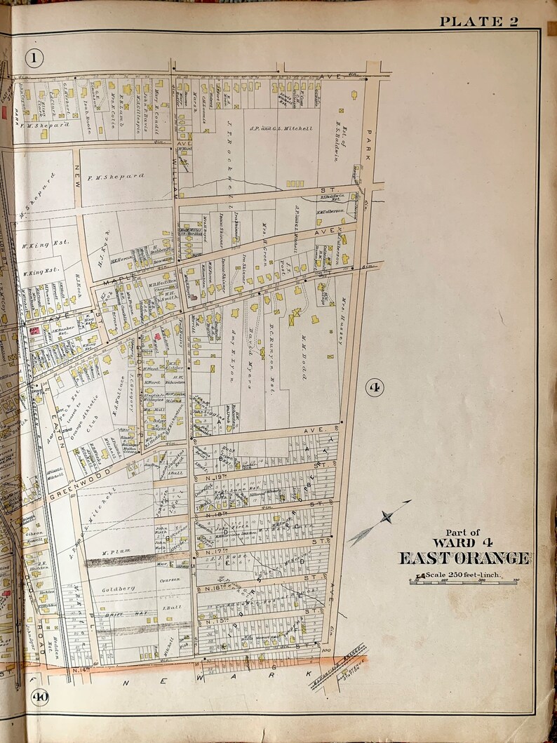 East Orange Map, Original 1890 Essex County Atlas, East Orange Oval ...