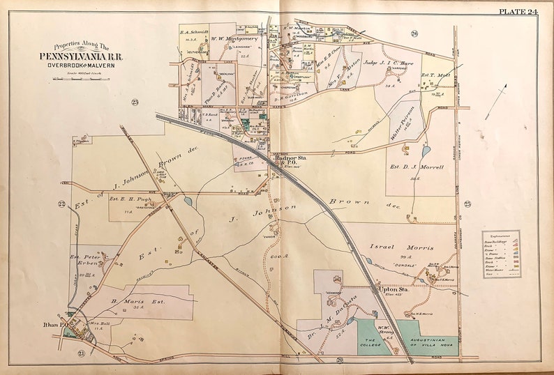 Villanova Map, Radnor Township Map, Original 1900 Main Line ...