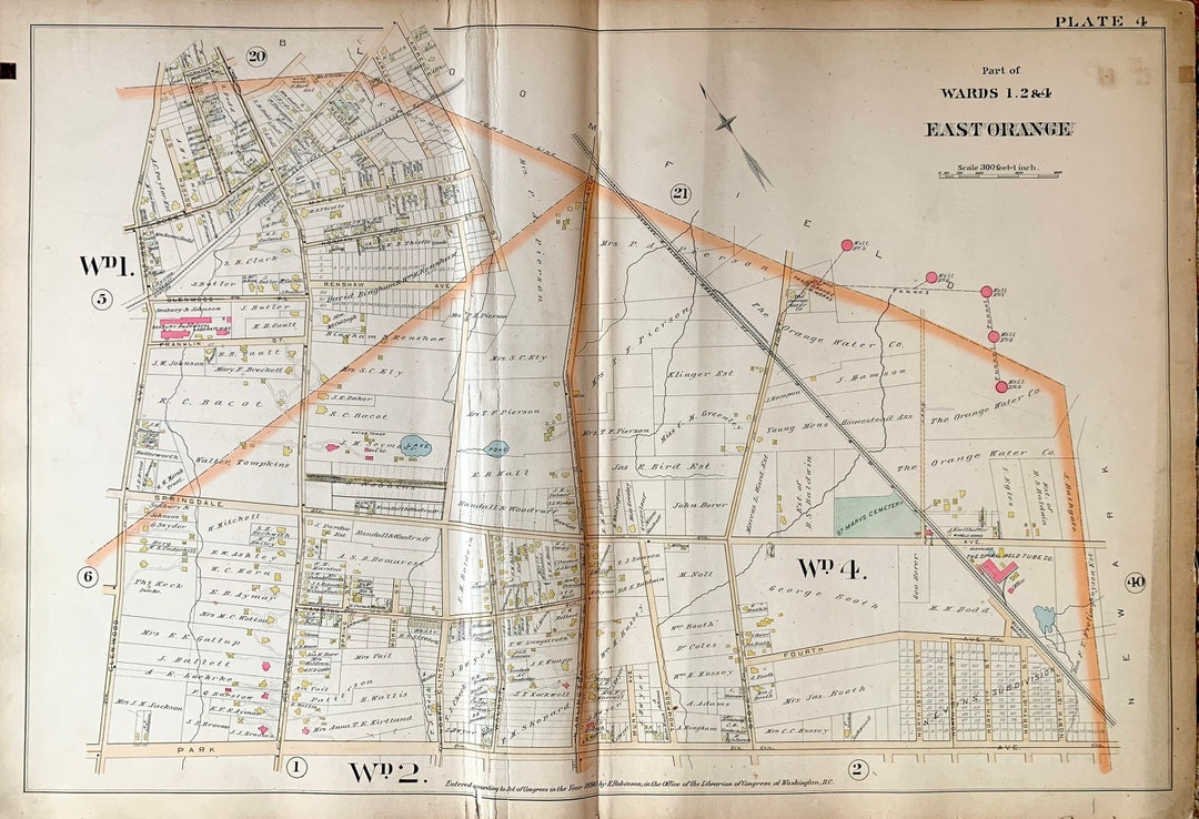East Orange Map, Original 1890 Essex County Atlas, New Jersey, Ampere ...