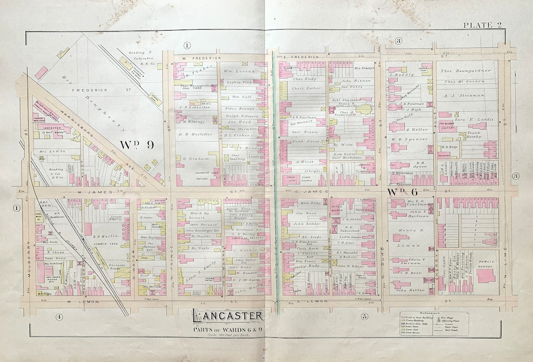 Lancaster City Map, Original 1886 Lancaster Atlas, Stadium District ...