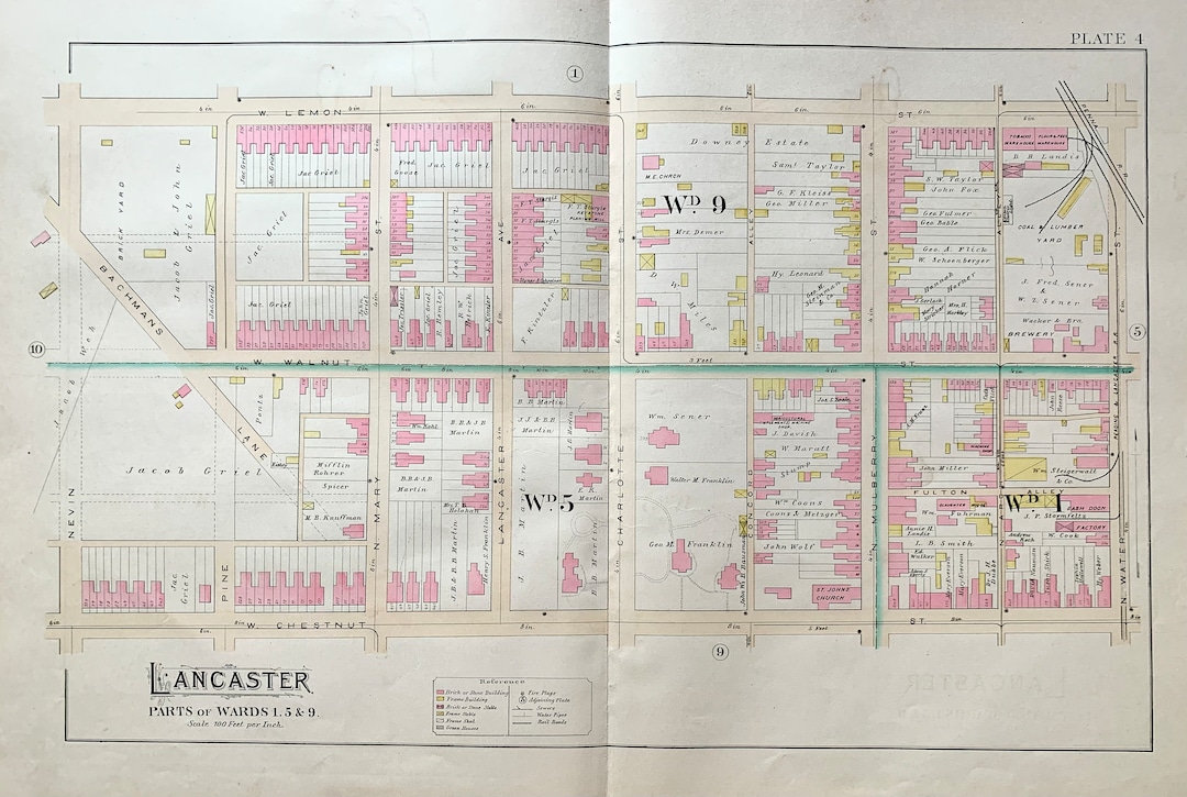 Lancaster City Map, Original 1886 Lancaster Atlas, Chestnut Hill - Etsy
