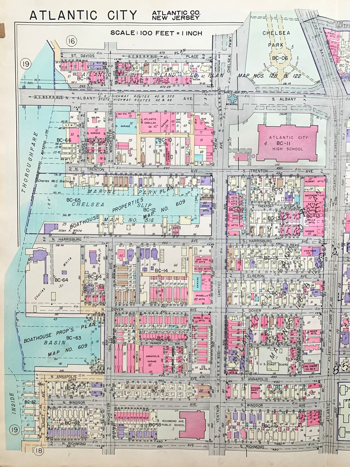 Atlantic City Map, Original 1938 Absecon Island Atlas, Knife and Fork ...