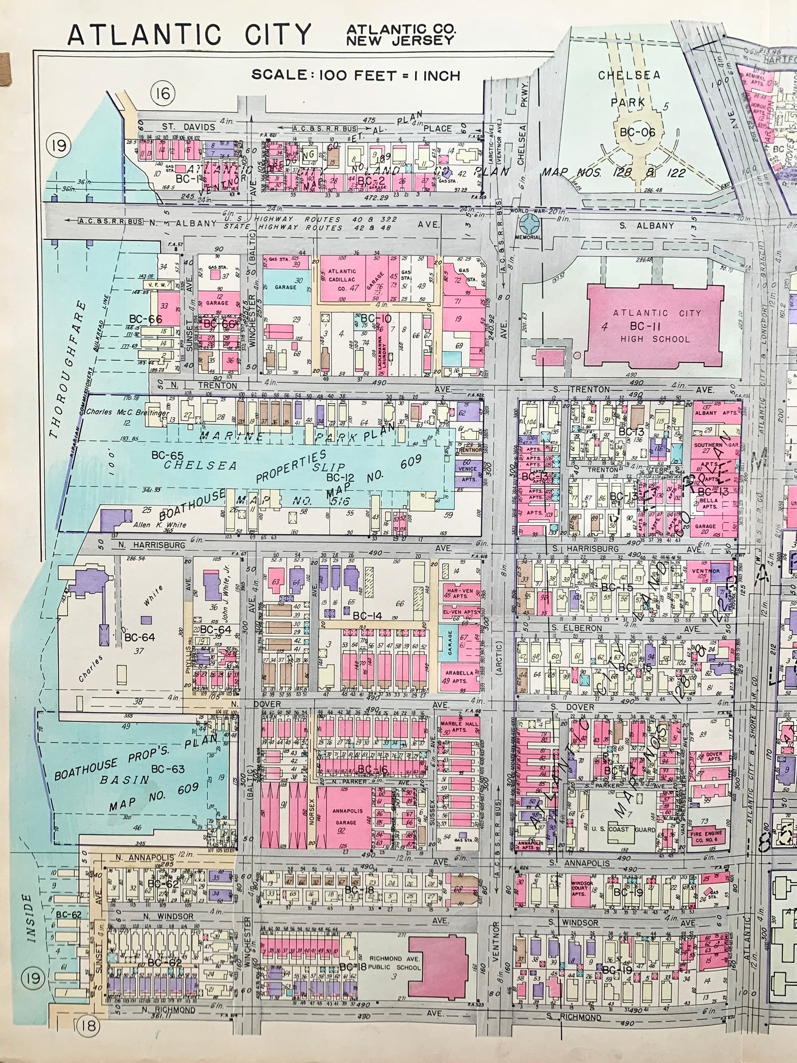 Atlantic City Map, Original 1938 Absecon Island Atlas, Knife and Fork ...