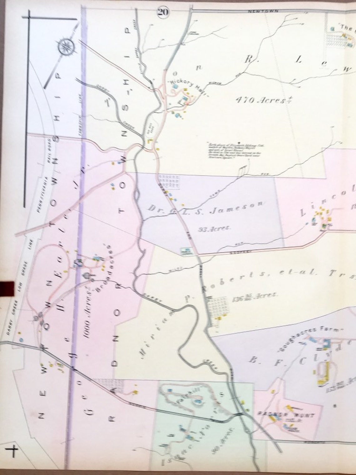 Radnor Township Map, Original 1908 Mainline Pennsylvania Railroad Atlas ...