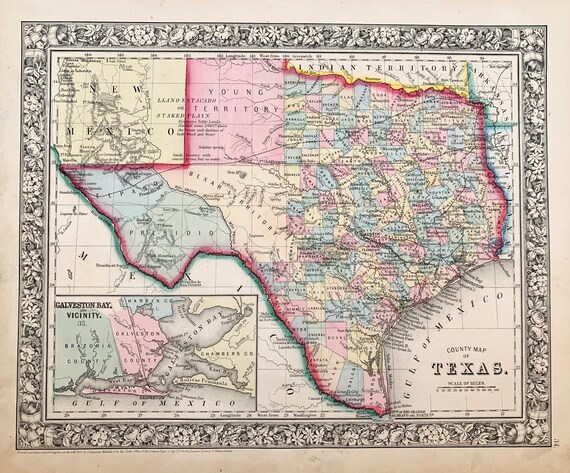 State of Texas Map Original 1862 Mitchells Atlas Young | Etsy