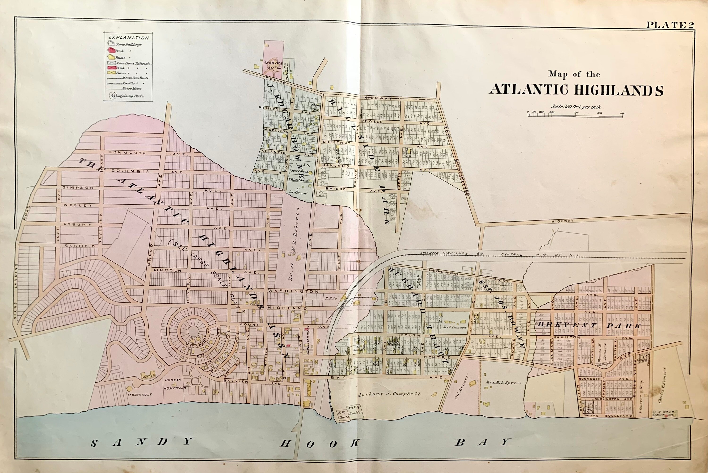 Atlantic Highlands Map Original 1889 Monmouth County Atlas - Etsy