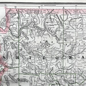 Arizona Territory Map, Original 1889 Crams Atlas, Phoenix, the Grand ...