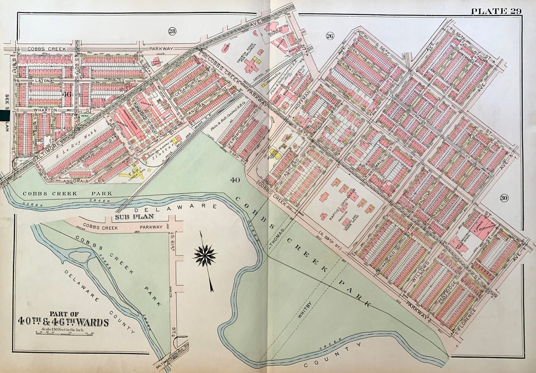 Cobbs Creek map, Original 1926 West Philadelphia Atlas, Longstreth ...