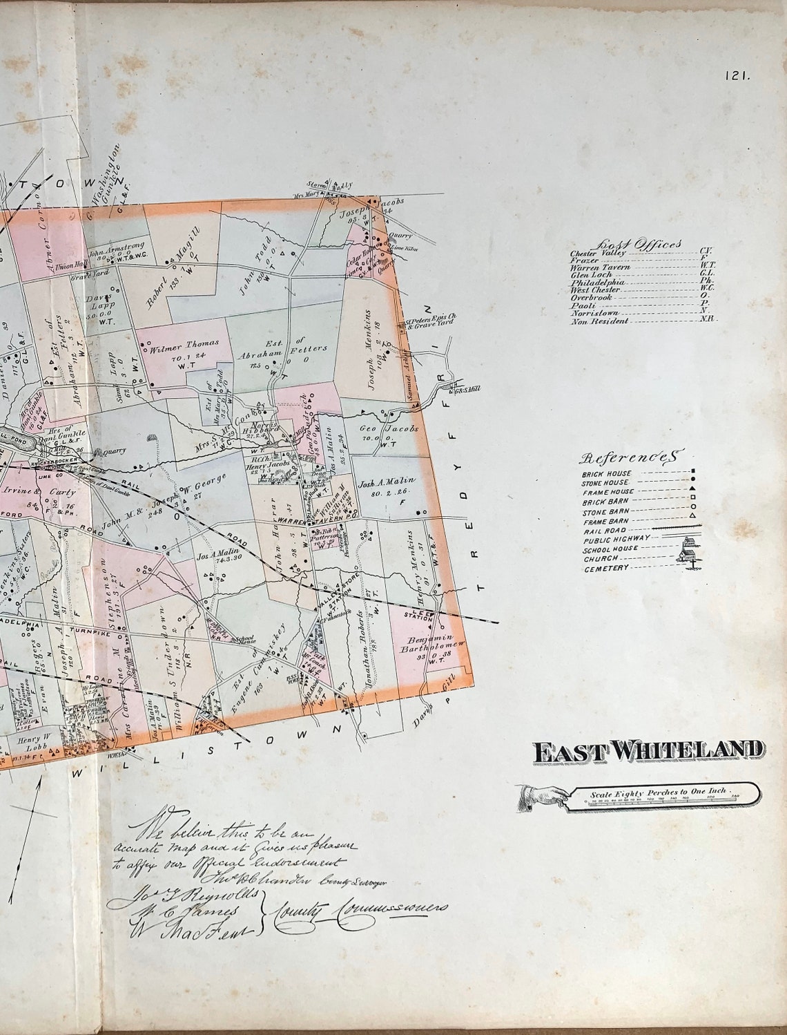 East Whiteland Township Map, Original 1883 Chester County Pennsylvania ...