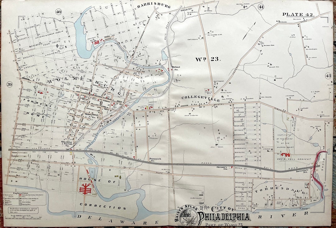 Holmesburg Map, Original 1886 Philadelphia Map, Torresdale, Northeast ...