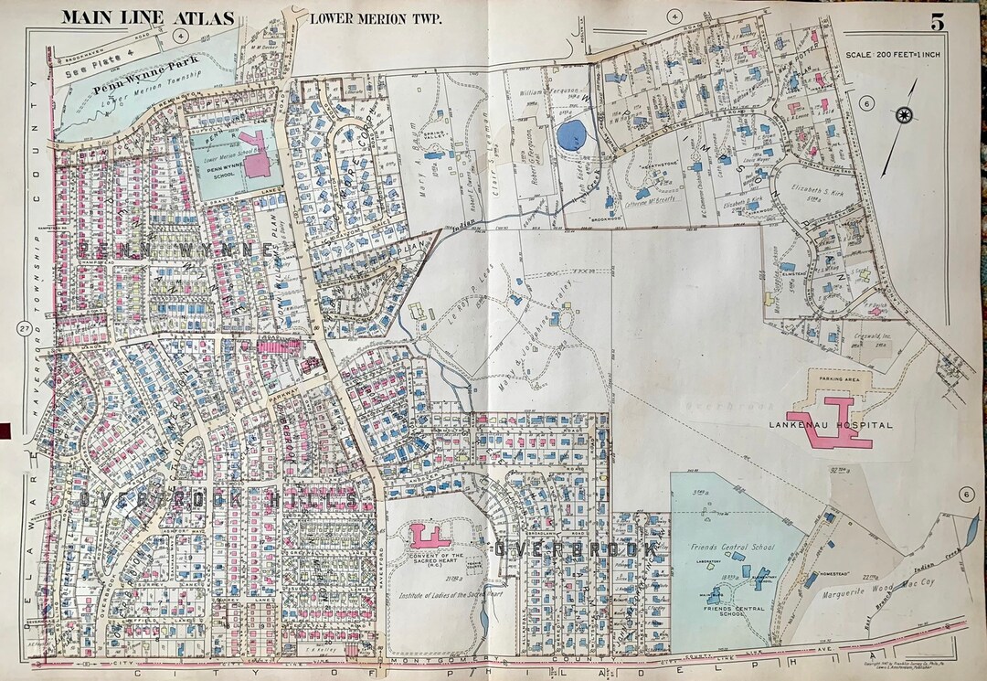 Penn Wynne Map, Original 1947 Lower Merion Main Line Atlas Map ...