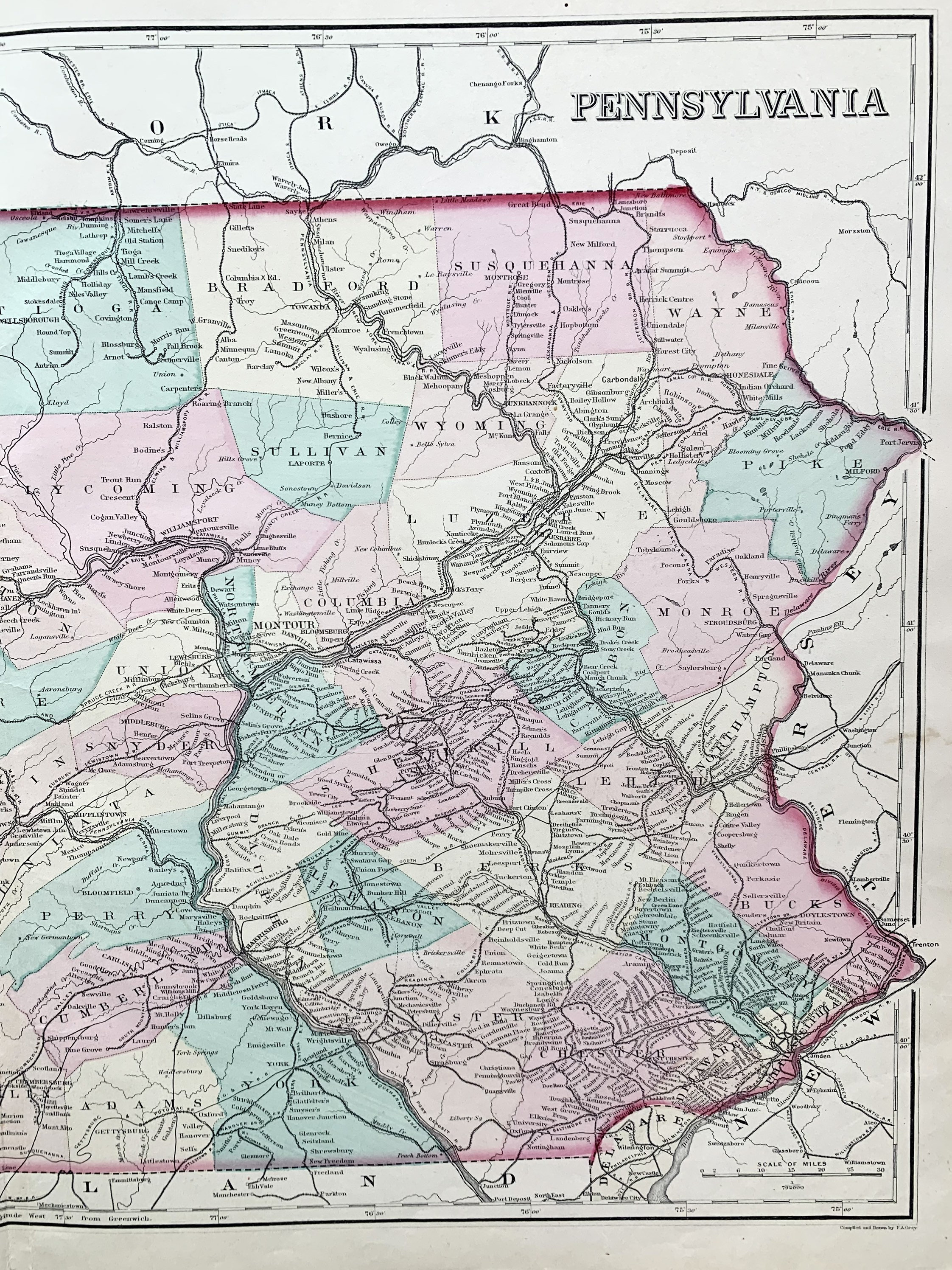 Pennsylvania Railroad Map, Original 1874 State of Pennsylvania Atlas ...
