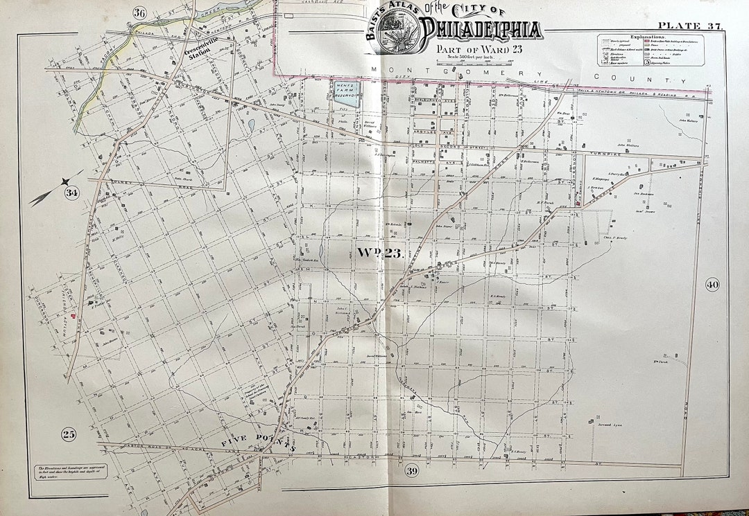 Crescentville Map, Original 1886 Philadelphia Atlas, Lawncrest, Castor ...