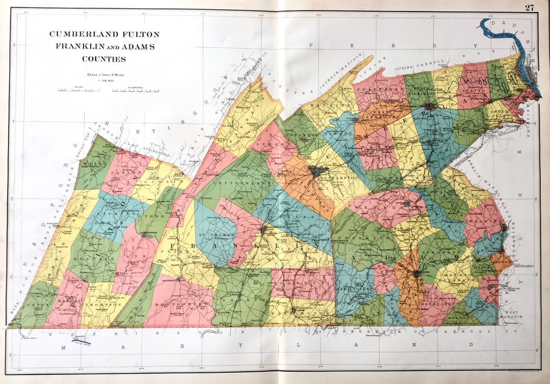 Original 1900 Atlas Map of Cumberland Fulton Franklin and Adams ...