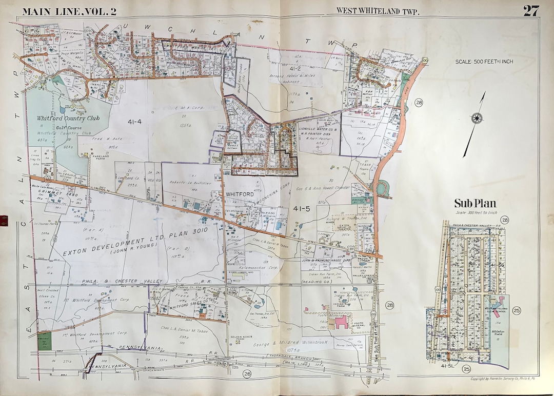 Exton Map, Original 1963 Franklins Atlas, West Whiteland Township ...