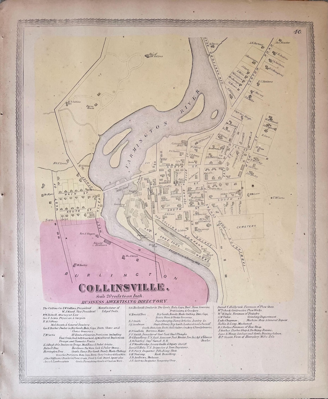 Collinsville Map, Original 1869 Hartford County, Connecticut Atlas ...