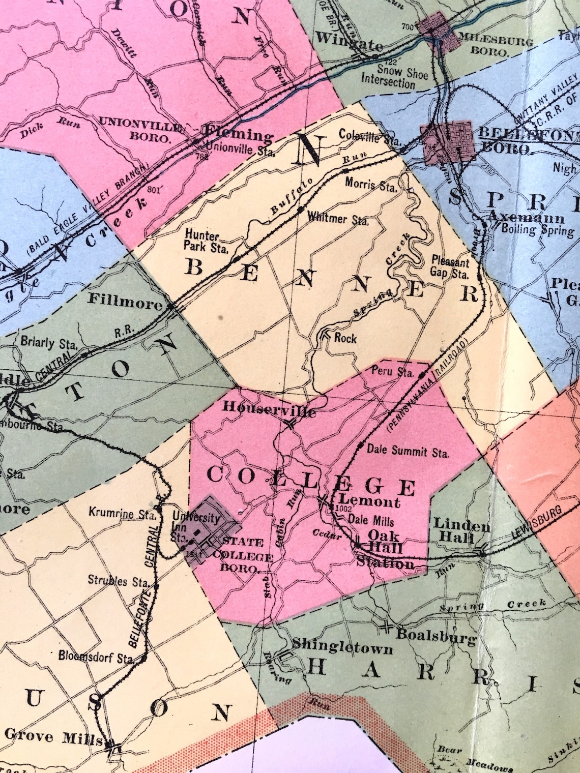 Original 1900 Atlas map of Centre County Pennsylvania from the | Etsy