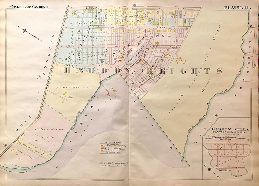 Haddon Heights Map, Original 1907 Camden and Vicinity Atlas, Haddon ...