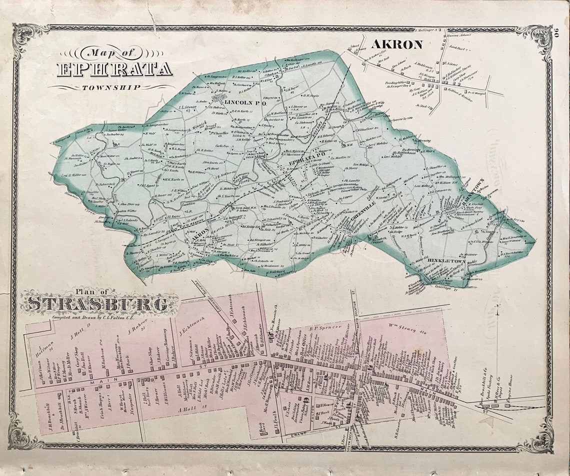 Ephrata Township Map Original 1875 Lancaster County Atlas | Etsy