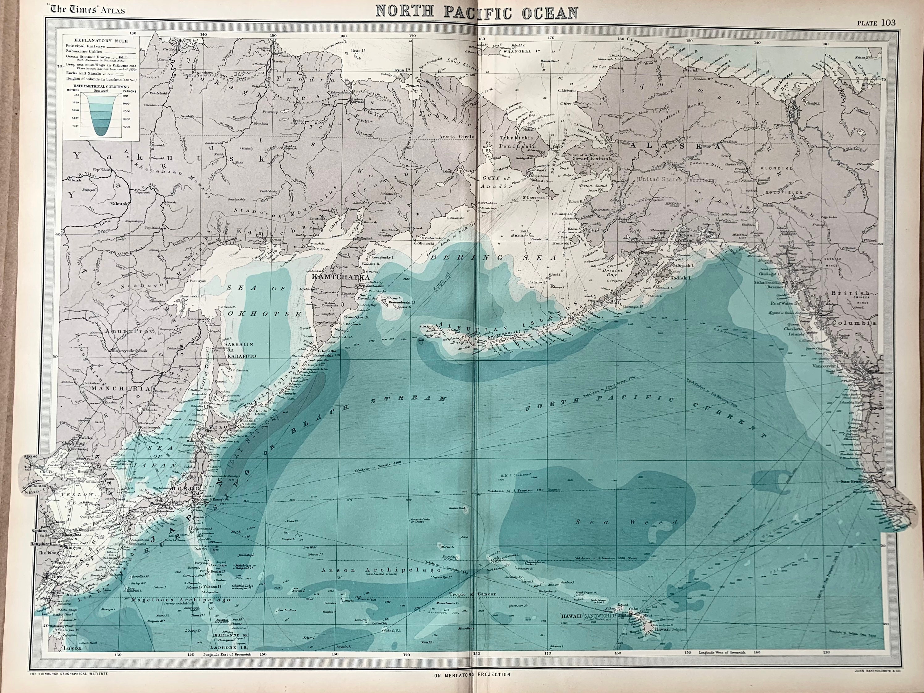 North Pacific Ocean Map Original 1922 Times Atlas West - Etsy