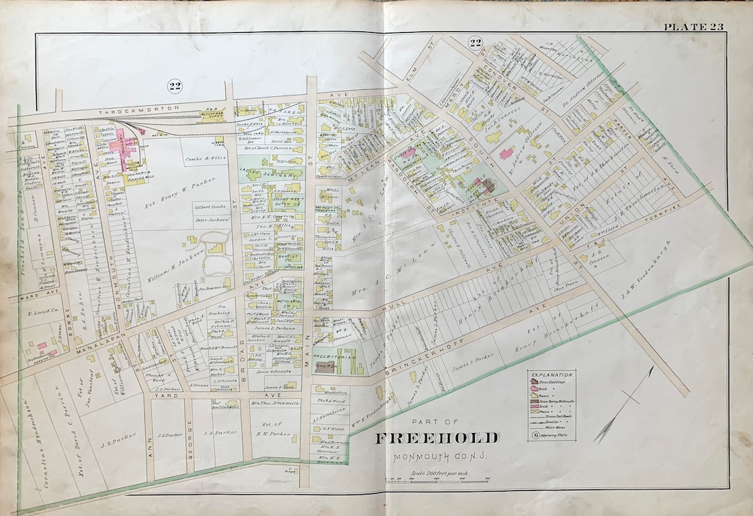 Freehold Map, Original 1889 Monmouth County Atlas Map, New Jersey Map ...