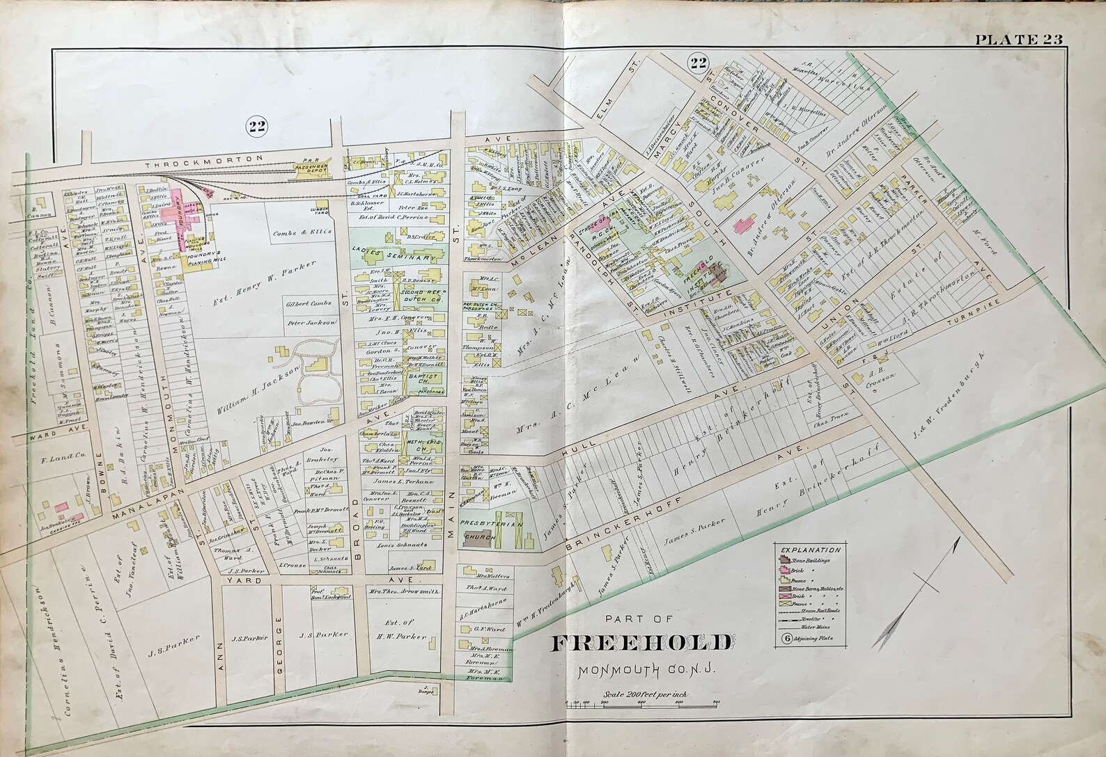 Freehold Map, Original 1889 Monmouth County Atlas Map, New Jersey Map ...