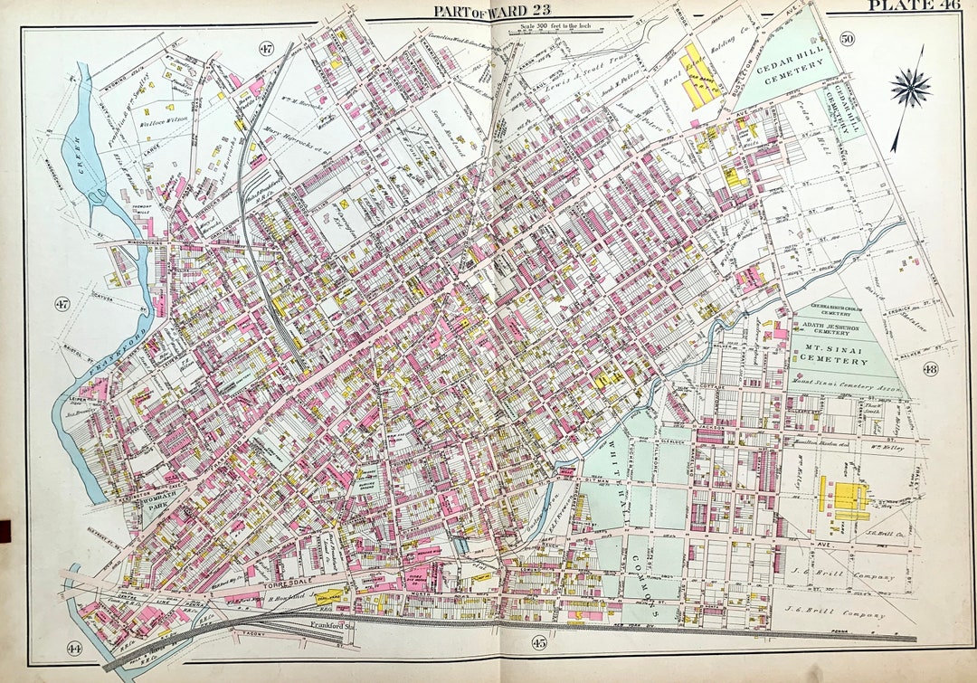 Frankford Map, Original 1910 City of Philadelphia Atlas Map, Northeast ...