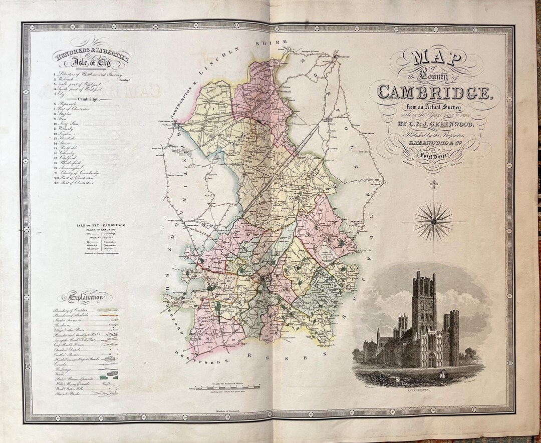 Cambridgeshire Map, Original 1834 Counties of England Atlas, Cambridge ...