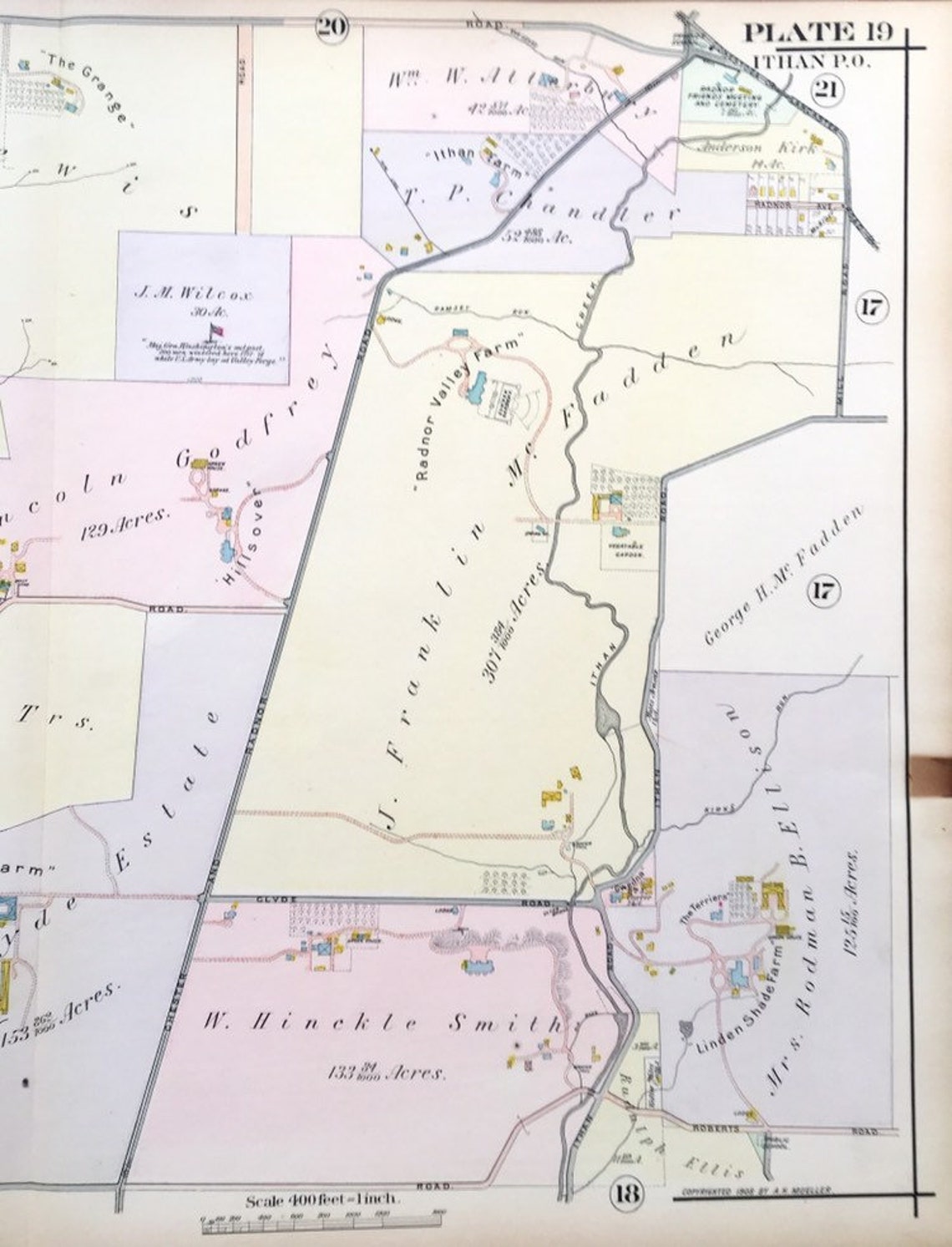 Radnor Township Map Original 1908 Mainline Pennsylvania - Etsy
