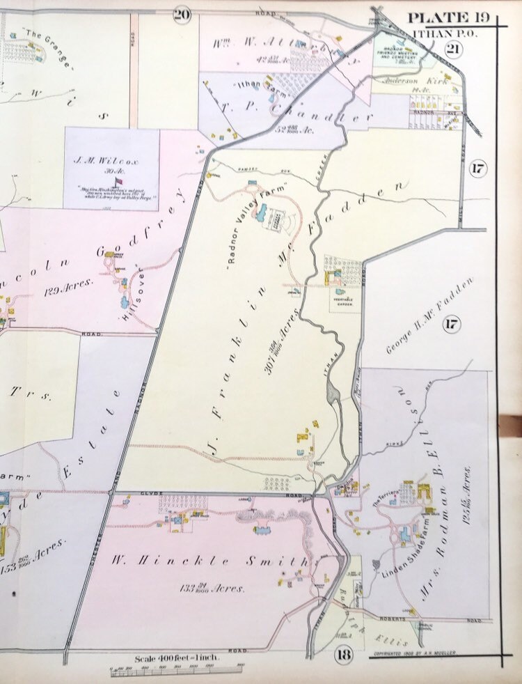 Radnor Township Map, Original 1908 Mainline Pennsylvania Railroad Atlas ...