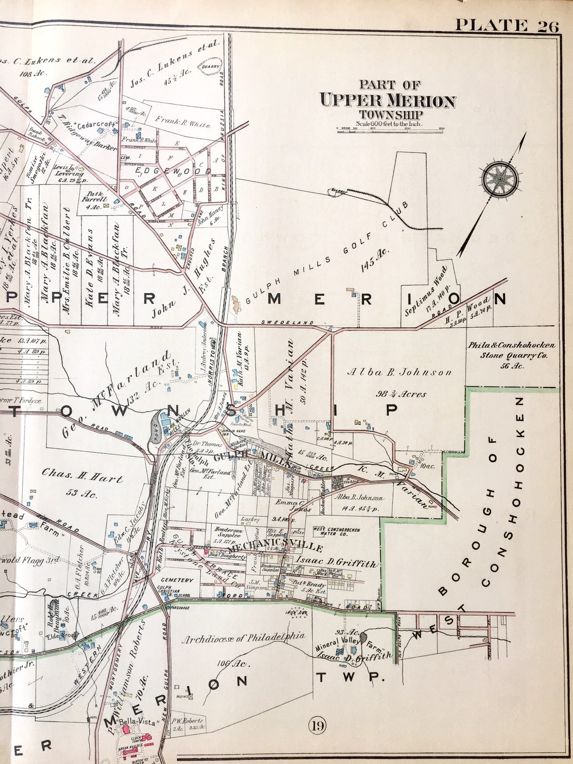 Upper Merion Township map Original 1926 Pennsylvania Main | Etsy