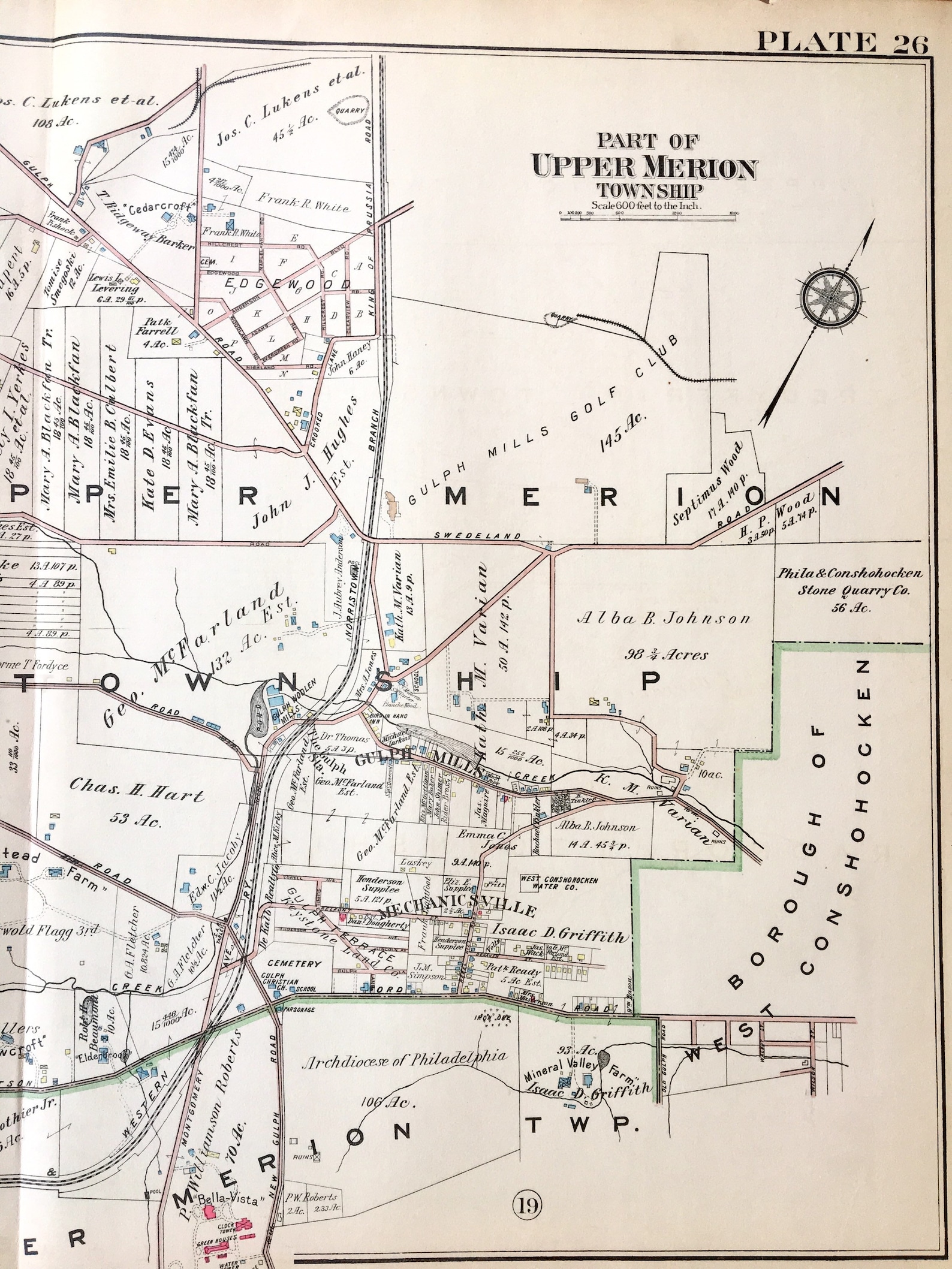 Upper Merion Township map Original 1926 Pennsylvania Main | Etsy
