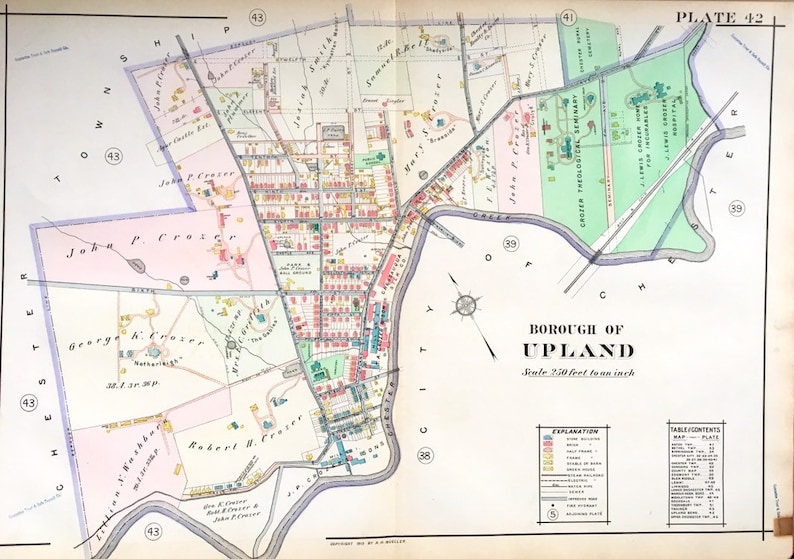 1913 Borough of Upland Pennsylvania Atlas Map, Original Hand Colored ...