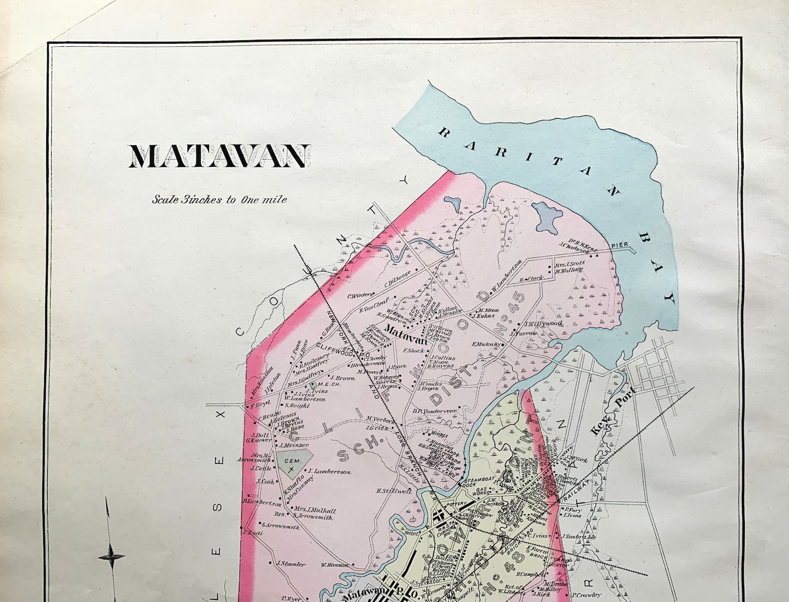 Matawan Map Original 1889 Monmouth County Atlas Cliffwood - Etsy