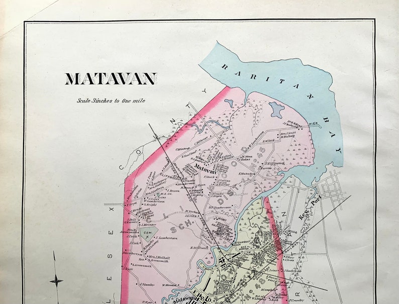 Matawan Map, Original 1889 Monmouth County Atlas, Cliffwood Beach - Etsy