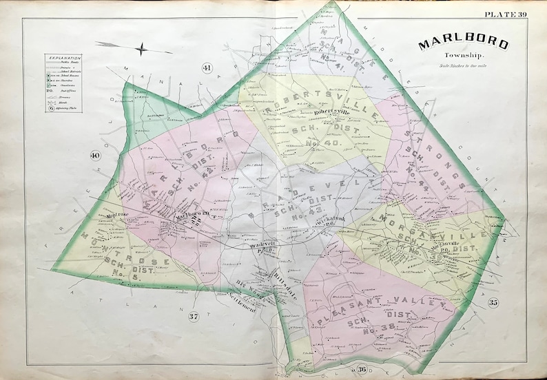 Marlboro Township Map Original 1889 Monmouth County Atlas - Etsy
