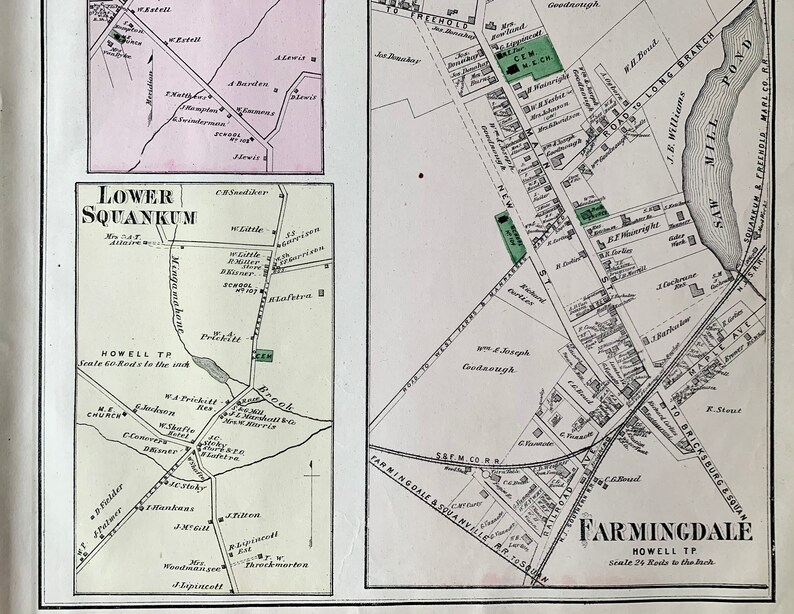 Farmingdale Map, Original 1873 Monmouth County, New Jersey Atlas ...