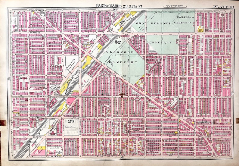Brewerytown Map, Original 1910 Philadelphia Atlas, Strawberry Mansion ...