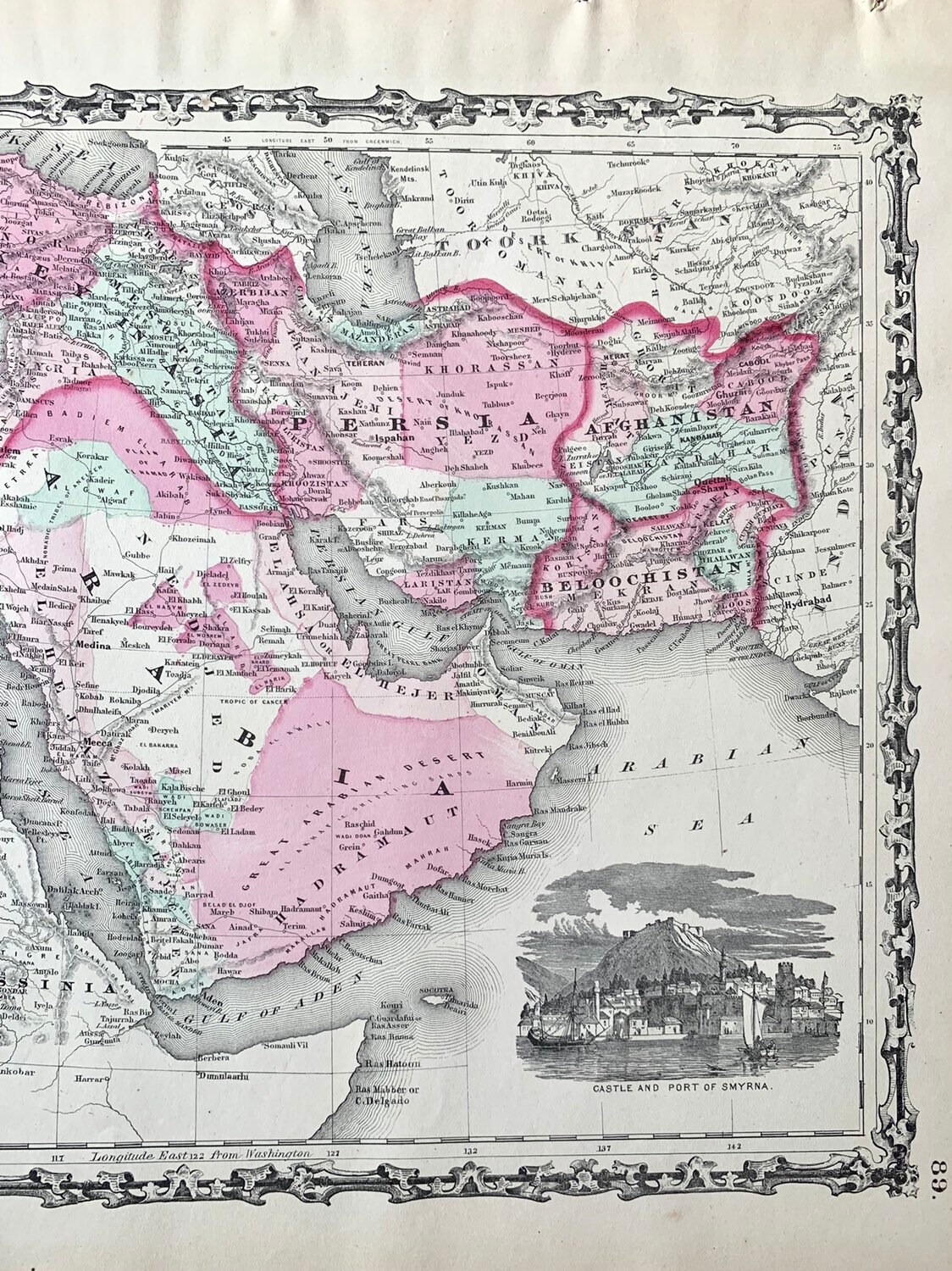 Antique Map of Turkey, Original 1863 Hand Colored Map, Johnsons Atlas ...