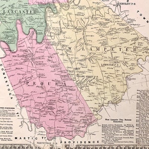 West Lampeter Map, Original 1864 Lancaster County Atlas, Pequea, Willow ...