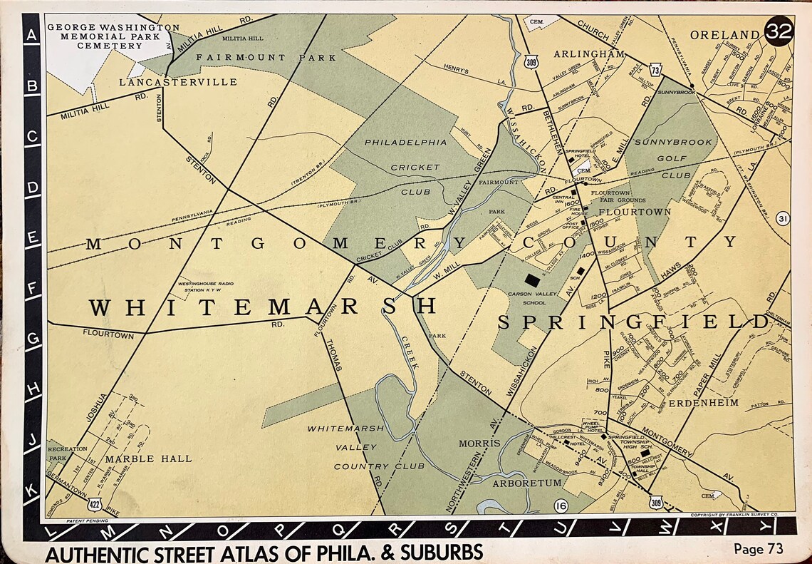 Whitemarsh Township Map, Original 1951 Franklins Atlas, Springfield ...
