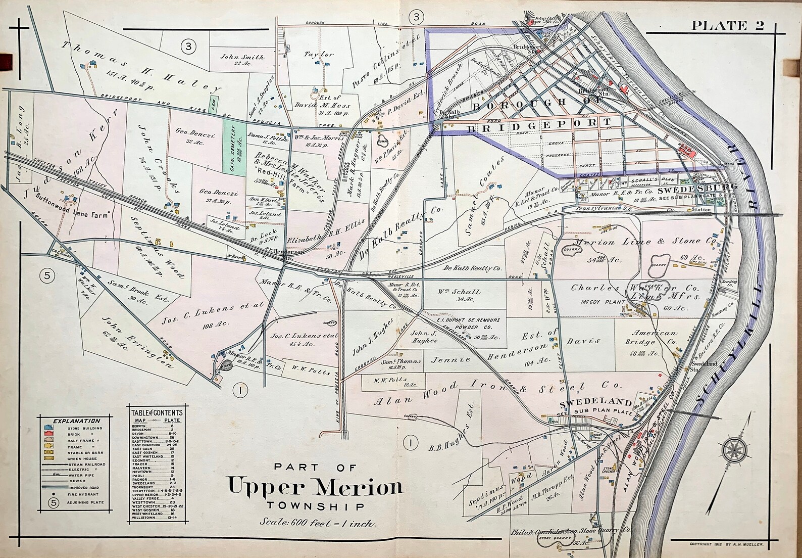 Upper Merion Township Map, Original 1912 Pennsylvania Main Line ...