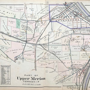 Upper Merion Township Map, Original 1912 Pennsylvania Main Line ...